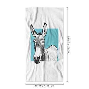 AOYEGO Donkey Towels Portrait of Cute Farm Animal Donkey Head Black White Turquoise Bathroom Kitchen Hand Towels Beach Bath Face Towels for Yoga Swim Golf 15x30 Inch