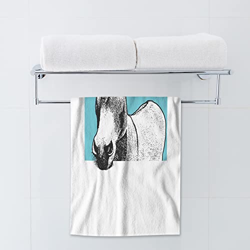 AOYEGO Donkey Towels Portrait of Cute Farm Animal Donkey Head Black White Turquoise Bathroom Kitchen Hand Towels Beach Bath Face Towels for Yoga Swim Golf 15x30 Inch