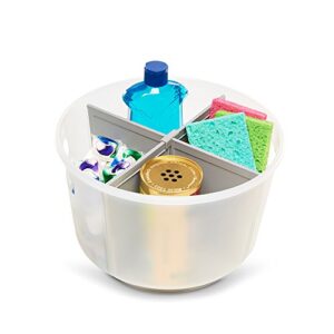 Madesmart 4-Compartment Rotating Bathroom Tote with Removable Dividers and Handles, Resin Bathroom Storage Caddy Organizer, Frost