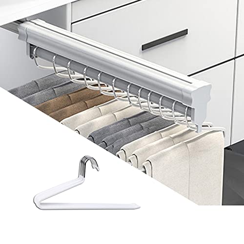 Heavy Duty Retractable Pull Out Pants Rack,Aluminum Alloy Pull Out Closet Valet Rod,Extendable Wardrobe Rail Tube for Hanging Clothes, Top Mount,5 Pcs Pants Rack ( Color : White , Battery *1 : 31cm )