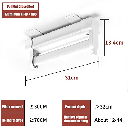 Heavy Duty Retractable Pull Out Pants Rack,Aluminum Alloy Pull Out Closet Valet Rod,Extendable Wardrobe Rail Tube for Hanging Clothes, Top Mount,5 Pcs Pants Rack ( Color : White , Battery *1 : 31cm )