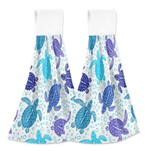 digtia summer turtle sea hand towel kitchen 2 pack blue sea animal bathroom towels tie towel with loop fingertips towel for bathroom