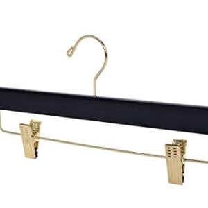 Quality Hangers Black Wooden Pants Hangers - 20-Pack Swivel Hook Cloth Hanger Set - Lotus Wood Skirt, Pant, Shorts and Slack Hangers with Adjustable Clip – Black Clothing Hanger (Gold Hook, 20)