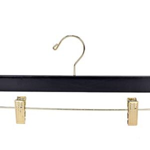 Quality Hangers Black Wooden Pants Hangers - 20-Pack Swivel Hook Cloth Hanger Set - Lotus Wood Skirt, Pant, Shorts and Slack Hangers with Adjustable Clip – Black Clothing Hanger (Gold Hook, 20)