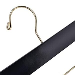 Quality Hangers Black Wooden Pants Hangers - 20-Pack Swivel Hook Cloth Hanger Set - Lotus Wood Skirt, Pant, Shorts and Slack Hangers with Adjustable Clip – Black Clothing Hanger (Gold Hook, 20)