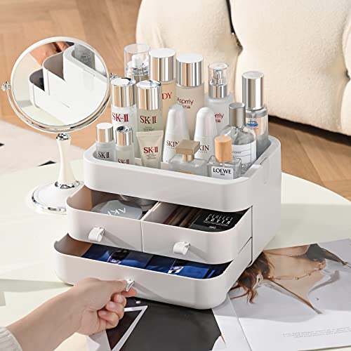 Makeup Organizer for Vanity, Cosmetic Display Case, Makeup Storage Organzier with 3 Drawers for Bathroom Countertop, Cosmetic Storage for Skin Care, Brushes, Eyeshadow, Lotions, Lipstick, Nail Polish