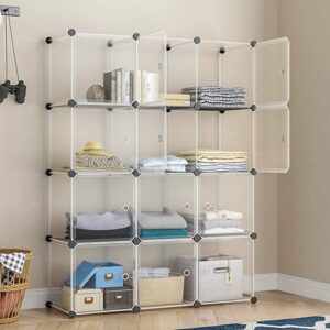 LikovSci Portable Cube Storage Organizer, Upgraded 12-Cube Closet Storage Shelves with Door, DIY Closet Cabinet, Multifunctional Bookshelf for Bedroom Living Room Office (43"x14"x56")