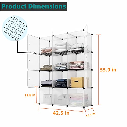 LikovSci Portable Cube Storage Organizer, Upgraded 12-Cube Closet Storage Shelves with Door, DIY Closet Cabinet, Multifunctional Bookshelf for Bedroom Living Room Office (43"x14"x56")