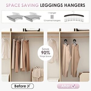 Leggings Hanger Organizer, MEILIDY 2 Packs Closet Wooden Leggings Hangers with 24 Clips Space Saving Pants Clip Hangers with 360° Swivel Hook for Shorts Skirts Scarves Hats Tanks - Black