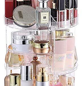 Cq acrylic 360 Degree Rotating Makeup Organizer for Bathroom,4 Tier Adjustable Spinning Cosmetic Storage Cases and Make Up Holder Display Cases,Clear