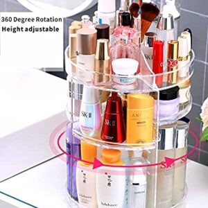 Cq acrylic 360 Degree Rotating Makeup Organizer for Bathroom,4 Tier Adjustable Spinning Cosmetic Storage Cases and Make Up Holder Display Cases,Clear