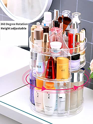 Cq acrylic 360 Degree Rotating Makeup Organizer for Bathroom,4 Tier Adjustable Spinning Cosmetic Storage Cases and Make Up Holder Display Cases,Clear