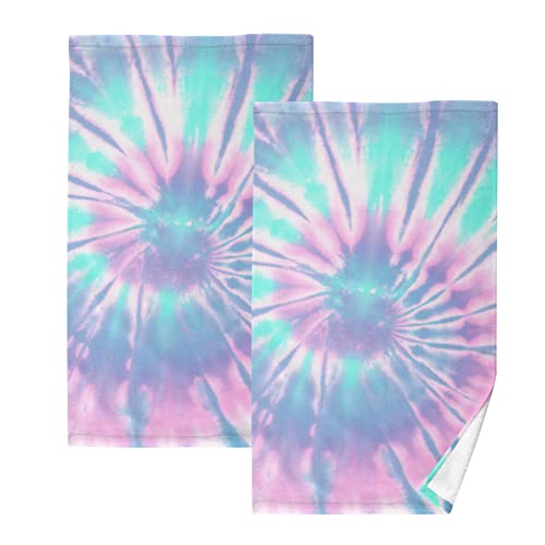 ALAZA Tie Dye Blue & Pink Spiral Hand Towels for Bathroom 1OO% Cotton 2 pcs Face Towel 16 x 28 inch, Absorbent Soft & Skin-Friendly