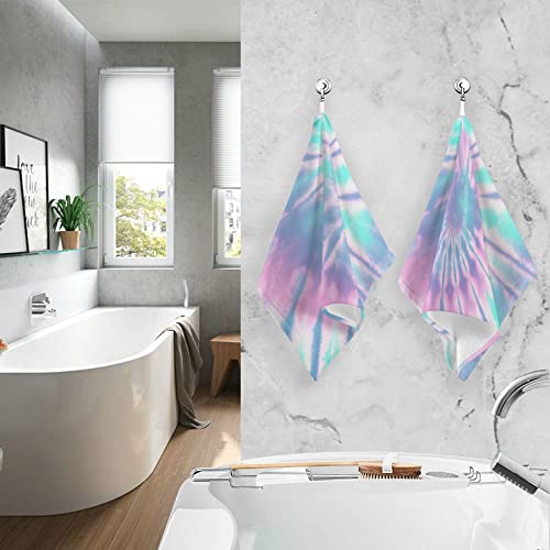 ALAZA Tie Dye Blue & Pink Spiral Hand Towels for Bathroom 1OO% Cotton 2 pcs Face Towel 16 x 28 inch, Absorbent Soft & Skin-Friendly