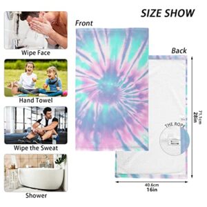 ALAZA Tie Dye Blue & Pink Spiral Hand Towels for Bathroom 1OO% Cotton 2 pcs Face Towel 16 x 28 inch, Absorbent Soft & Skin-Friendly