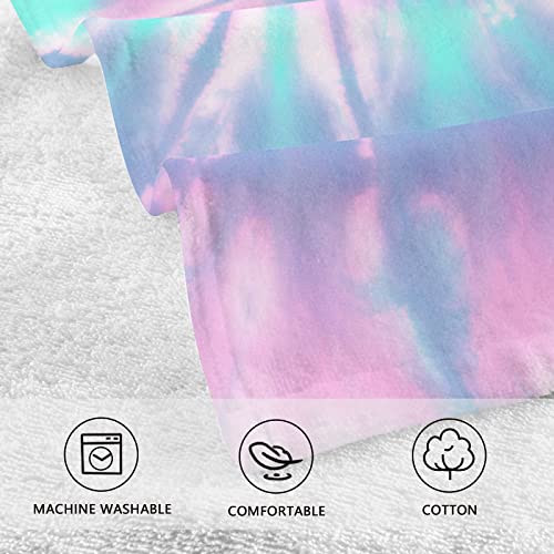 ALAZA Tie Dye Blue & Pink Spiral Hand Towels for Bathroom 1OO% Cotton 2 pcs Face Towel 16 x 28 inch, Absorbent Soft & Skin-Friendly