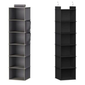 youdenova hanging closet organizer, 6-shelf closet hanging storage shelves, black, grey