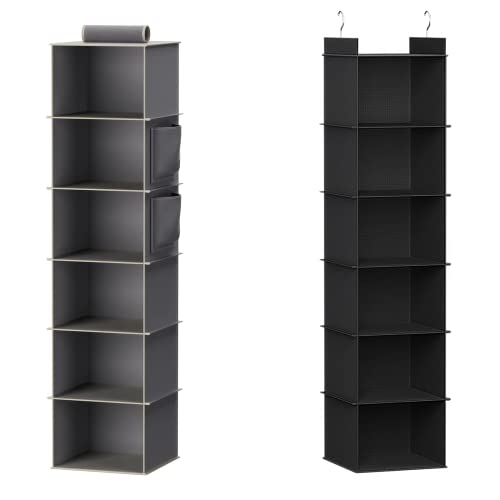 YOUDENOVA Hanging Closet Organizer, 6-Shelf Closet Hanging Storage Shelves, Black, Grey