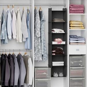 YOUDENOVA Hanging Closet Organizer, 6-Shelf Closet Hanging Storage Shelves, Black, Grey