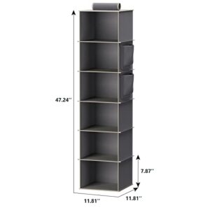 YOUDENOVA Hanging Closet Organizer, 6-Shelf Closet Hanging Storage Shelves, Black, Grey