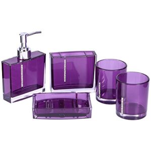 yosoo 5 pcs bathroom accessories set luxury bath vanity set with toothbrush holder containe tumble soap dish liquid soap lotion pump dispenser purple lotion dispenser soap pump toothbrush cup