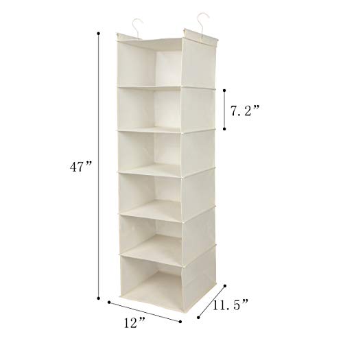 MAX Houser 6 Tier Shelf Hanging Closet Organizer, Closet Hanging Shelf with 2 Sturdy Hooks for Storage, Foldable,Beige and Grey-D3