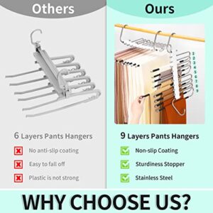 LAOYBLES Upgrade 9 Layers Pants Hangers Space Saving for Closet 2 Pack Hanger Organizer for Jeans Non Slip (Black)