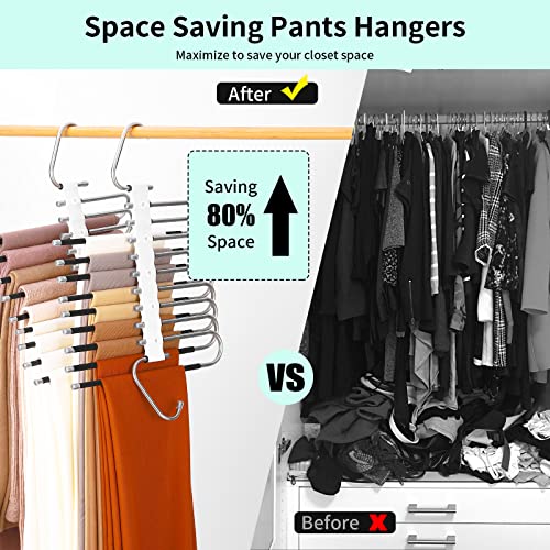 LAOYBLES Upgrade 9 Layers Pants Hangers Space Saving for Closet 2 Pack Hanger Organizer for Jeans Non Slip (Black)