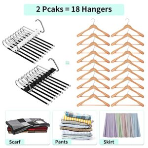 LAOYBLES Upgrade 9 Layers Pants Hangers Space Saving for Closet 2 Pack Hanger Organizer for Jeans Non Slip (Black)