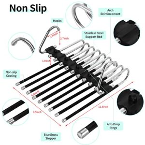 LAOYBLES Upgrade 9 Layers Pants Hangers Space Saving for Closet 2 Pack Hanger Organizer for Jeans Non Slip (Black)