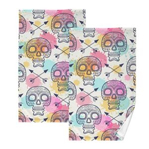 alaza sugar skull mexican day of the dead hand towels for bathroom 1oo% cotton 2 pcs face towel 16 x 28 inch, absorbent soft & skin-friendly