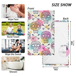 ALAZA Sugar Skull Mexican Day of The Dead Hand Towels for Bathroom 1OO% Cotton 2 pcs Face Towel 16 x 28 inch, Absorbent Soft & Skin-Friendly