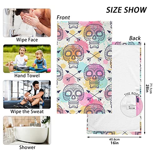 ALAZA Sugar Skull Mexican Day of The Dead Hand Towels for Bathroom 1OO% Cotton 2 pcs Face Towel 16 x 28 inch, Absorbent Soft & Skin-Friendly