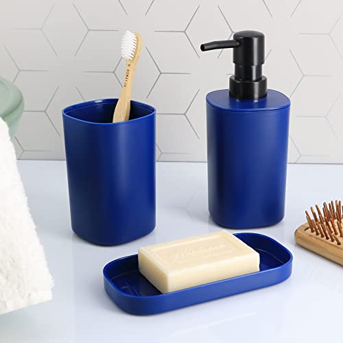 Bathroom Set - Includes Tumbler, Soap Dispenser and Soap Dish - Set of 3 Accessories (Royal Blue)