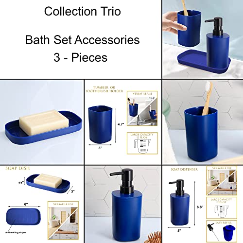 Bathroom Set - Includes Tumbler, Soap Dispenser and Soap Dish - Set of 3 Accessories (Royal Blue)