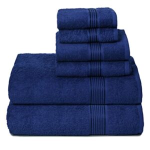 Belizzi Home Ultra Soft 6 Pack Cotton Towel Set, Contains 2 Bath Towels 28x55 inch, 2 Hand Towels 16x24 inch & 2 Wash Coths 12x12 inch, Ideal Everyday use, Compact & Lightweight - Navy Blue