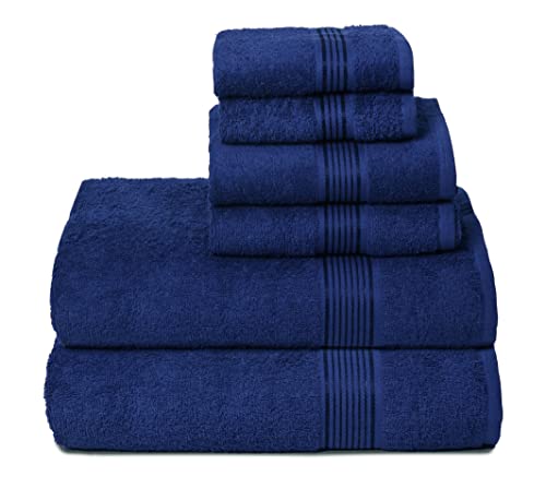 Belizzi Home Ultra Soft 6 Pack Cotton Towel Set, Contains 2 Bath Towels 28x55 inch, 2 Hand Towels 16x24 inch & 2 Wash Coths 12x12 inch, Ideal Everyday use, Compact & Lightweight - Navy Blue