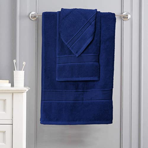 Belizzi Home Ultra Soft 6 Pack Cotton Towel Set, Contains 2 Bath Towels 28x55 inch, 2 Hand Towels 16x24 inch & 2 Wash Coths 12x12 inch, Ideal Everyday use, Compact & Lightweight - Navy Blue