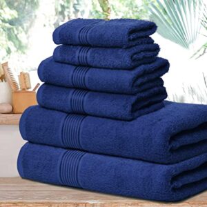 Belizzi Home Ultra Soft 6 Pack Cotton Towel Set, Contains 2 Bath Towels 28x55 inch, 2 Hand Towels 16x24 inch & 2 Wash Coths 12x12 inch, Ideal Everyday use, Compact & Lightweight - Navy Blue