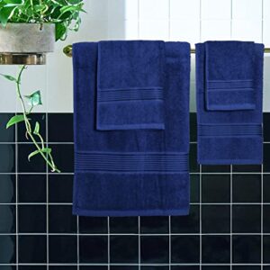 Belizzi Home Ultra Soft 6 Pack Cotton Towel Set, Contains 2 Bath Towels 28x55 inch, 2 Hand Towels 16x24 inch & 2 Wash Coths 12x12 inch, Ideal Everyday use, Compact & Lightweight - Navy Blue