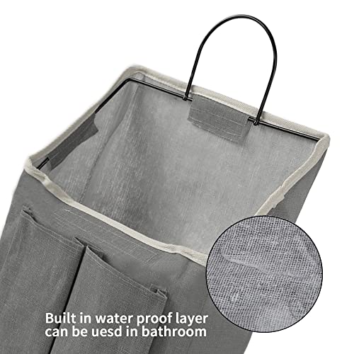 AIVIIN 3 Pack Upgrade Large Wall Hanging Waterproof Storage Caddy Bag, Over The Door Closet Organizer，Desktop Cotton Linen Hanging Storage Basket for Bedroom Bathroom Dormitory(Grey)