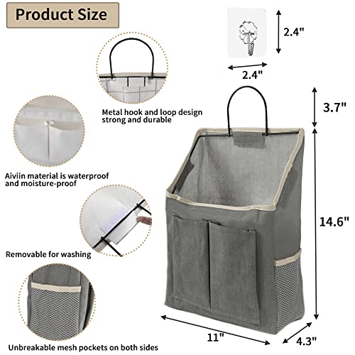 AIVIIN 3 Pack Upgrade Large Wall Hanging Waterproof Storage Caddy Bag, Over The Door Closet Organizer，Desktop Cotton Linen Hanging Storage Basket for Bedroom Bathroom Dormitory(Grey)