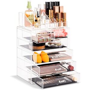 sorbus clear cosmetic makeup organizer - make up & jewelry storage, case & display - spacious design - great holder for dresser, bathroom, vanity & countertop (4 large, 2 small drawers)