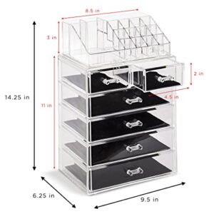 Sorbus Clear Cosmetic Makeup Organizer - Make Up & Jewelry Storage, Case & Display - Spacious Design - Great Holder for Dresser, Bathroom, Vanity & Countertop (4 Large, 2 Small Drawers)