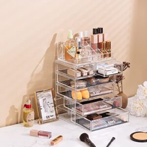 Sorbus Clear Cosmetic Makeup Organizer - Make Up & Jewelry Storage, Case & Display - Spacious Design - Great Holder for Dresser, Bathroom, Vanity & Countertop (4 Large, 2 Small Drawers)