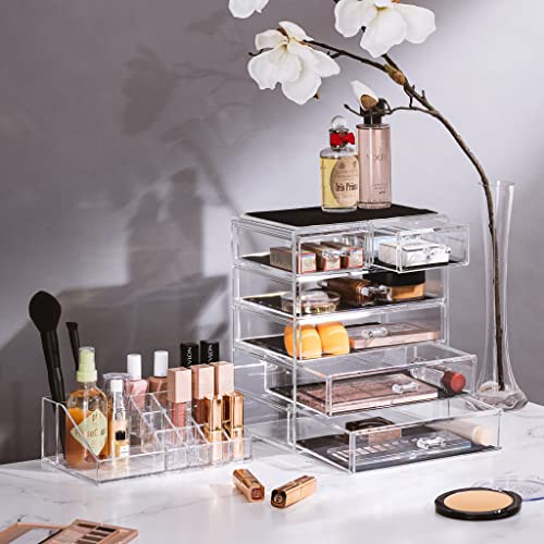 Sorbus Clear Cosmetic Makeup Organizer - Make Up & Jewelry Storage, Case & Display - Spacious Design - Great Holder for Dresser, Bathroom, Vanity & Countertop (4 Large, 2 Small Drawers)