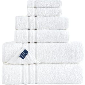 hammam linen white bath towels set 6-piece original turkish cotton soft, absorbent and premium towel for bathroom and kitchen 2 bath towels, 2 hand towels, 2 washcloths