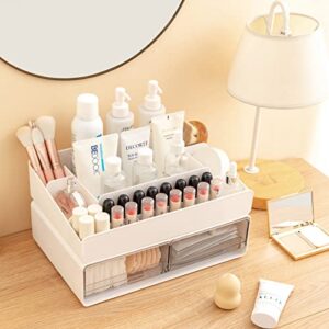 Makeup Organizer, 12-Inches Wide, 25-Compartment Holder for Cosmetics, Skin Care Products, Stackable Make Up Storage Organizer with 2 Drawers, Cosmetic Display Cases for Vanity Countertop Bathroom