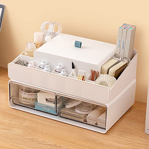 Makeup Organizer, 12-Inches Wide, 25-Compartment Holder for Cosmetics, Skin Care Products, Stackable Make Up Storage Organizer with 2 Drawers, Cosmetic Display Cases for Vanity Countertop Bathroom