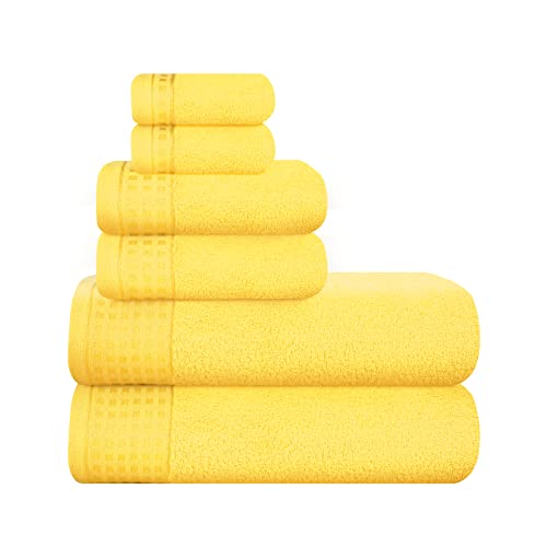 GLAMBURG 100% Cotton Ultra Soft 6 Pack Towel Set, Contains 2 Bath Towels 28x55 Inches, 2 Hand Towels 16x24 Inches & 2 Wash Coths 12x12 Inches, Compact Absorbent Lightweight & Quickdry - Lime Yellow